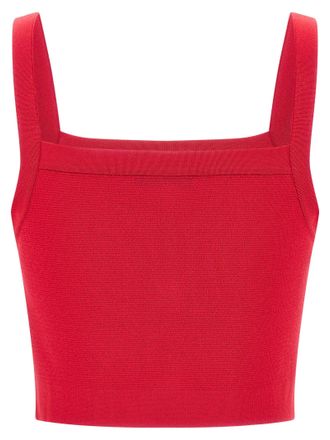 Balmain Lion-Head Button Ribbed Knit Tank Top - Red