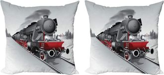 Abakuhaus Dampfmaschine Dekokissen Kissenbezug 2er Pack, Bahnzug Kunst, Modern Accent Doppelseitiger Digitaldruck, 50x50, Grau Rot