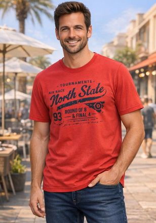 Man's World T-Shirt MANS WORLD, Herren, Gr. XL (56/58), rot, Single Jersey, Obermaterial: 100% Baumwolle, bedruckt, normal, Rundhals, Shirts T-Shirt, Kurzarm, bed