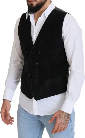 Dolce & Gabbana Mens Double-Breasted Cotton Vest Black Vests