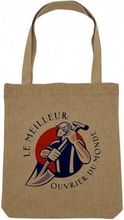 Fabulous Sac Shopping Tote Bag Aspect Lin - Le Meilleur Ouvrier du Monde Usine Construction Collegue Travail - Sac de Courses Toile Epaisse 360g Beige Naturel 