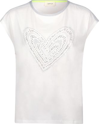 Cartoon Damen Rundhals-Shirt mit Placement 42, Patch Cream/Silver