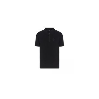 A|X Armani Exchange Mens The Gird, Sustainable, Logo Tape, Front Zip Polo Shirt Black,XS