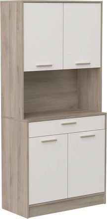 Demeyere K&uuml;chenschrank mit Arbeitsplatte, 3 Einlegeb&ouml;den, 1 Schublade, 1 Fach, ideal f&uuml;r Mikrowelle, wasserbest&auml;ndig, Farbe: Kronberg Eiche und wei&szlig;, 84 x 177 