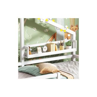 Liberte Lit cabane lit enfant avec &eacute;tag&egrave;re de rangement forme chemin&eacute;e 90x200 blanc - Libert&eacute;