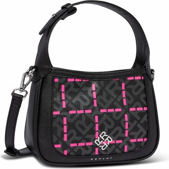 Replay Damen Handtasche Klein aus Kunstleder, Blk + Dk Grey + Shock Pink 1573 (Schwarz), Onesize