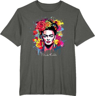 Frida Kahlo T-Shirt, Damen, Unisex Kinder, Kurzarm, Schwarz und Bunt, S, Klein, EU, Klassisch, Polyester 100%