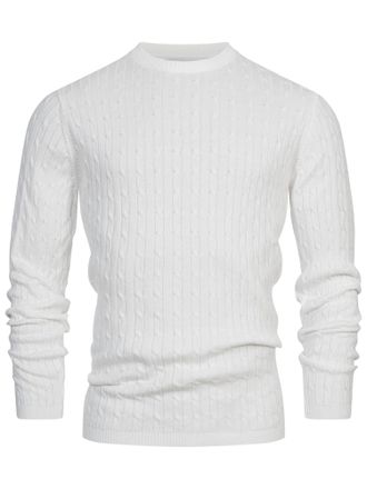 Kronstadt Herren KSCable Feinstrickpullover mit Rundhals-Ausschnitt | Strickpullover aus 100% Baumwolle Snow White, L