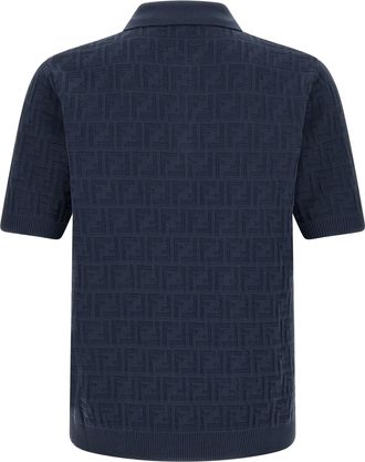 Fendi FF Jacquard Logo Polo Shirt - Navy