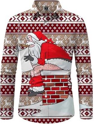 Generic Chemises de Noël pour hommes fantaisie arbre de Noël imprimé arbre de Noël hauts à manches longues chemise dhiver dautomne chemise boutonnée col rever