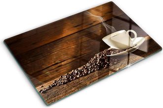 Tulup Tulup - Planche de cuisine, couvre plaque, verre planche découper, verre trempé - 80 x 52 cm - Une tasse de café