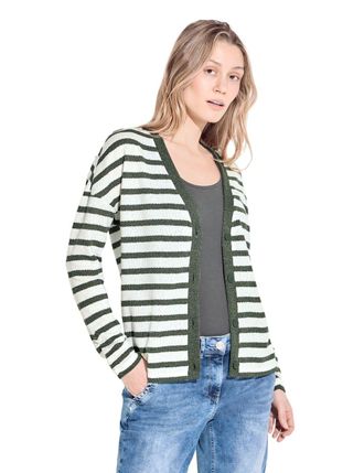 Cecil Damen B321320 Gestreifter Cardigan, Vanilla White, XXL