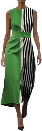 Generic Robe dété mi-longue pour femme, élégante, chic, col rond, sans manches, taille haute, style enveloppant, tendance, art abstrait, imprimé, légère pour 