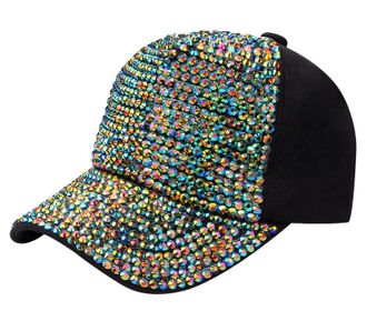 Feoya Frauen M&auml;nner Baseballkappe Nieten Strass Kristalle M&uuml;tzen Einstellbare Shiny Bling Casual Sports Cap Atmungsaktive Sonnenh&uuml;te A5
