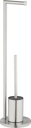 WENKO Stand WC-Garnitur Mod. Ferla Toilettenpapierhalter mit Klobürste aus Edelstahl für Bad und Gäste WC freistehend mit schwarzem Bürstenkopf Ø 18 x 69,5 