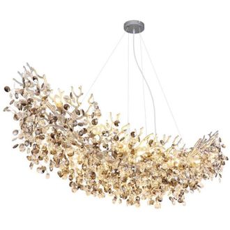 Globo Lighting Suspension en verre argent&eacute; avec cristaux fum&eacute;s, hauteur 120 cm