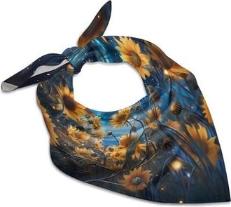 Generic Écharpe carrée en soie légère avec motif tournesol pour cheveux, respirant, cadeau pour homme et femme, multicolore, 46x46cm
