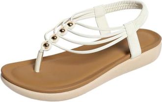 Generic Tongs d&eacute;t&eacute; d&eacute;contract&eacute;es avec bande &eacute;lastique pour femme - Semelle souple et confortable - L&eacute;g&egrave;res &agrave; enfiler, beige, 40.5 EU