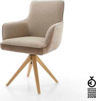 DELIFE Drehstuhl Heira-Flex mit Armlehnen Materialmix Schlamm Holzgestell kantig Natur 180&deg; drehbar Taschenfederkern, Esszimmerst&uuml;hle