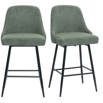 Miliboo Tabourets de bar pivotants 360&deg; en tissu chenille vert kaki et m&eacute;tal H66 cm (lot de 2) HASTA