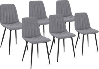 IDMarket Lot de 6 chaises MIRA en tissu gris clair pour salle à manger