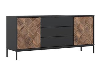 Vente-Unique Sideboard mit 2 T&uuml;ren & 3 Schubladen - Schwarz & Holzfarben dunkel - MIALINE