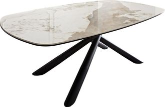 DELIFE Wohnzimmertisch Sarita Keramik Minas Melange Weiß-Beige 120x70 cm Gestell Metall Schwarz