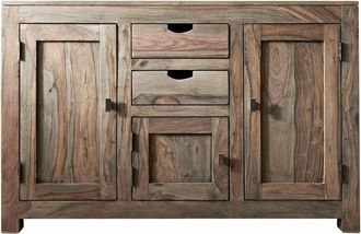 Massivmoebel24 Sideboard Sheesham 130x45x85 grau ge&ouml;lt nature grey 86