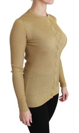 Dolce & Gabbana Womens Gold Long Sleeve Cardigan Viscose Sweater Polyester Clothing
