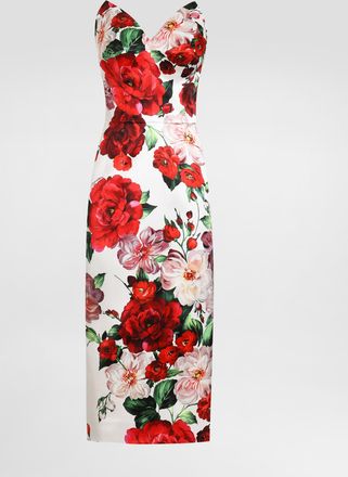 Dolce & Gabbana Tr&auml;gerloses Longuettekleid Aus Satin Rosenprint - Frau Kleider Drucken 40