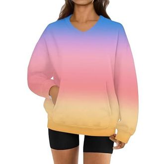 Generic Pull Femme Hiver col V Mode Couleur Unie/Impression D&eacute;grad&eacute;e Sweatshirt Tendance Ample Chaud Sweat Femme sans Capuche D&eacute;contract&eacute; Manche Longue Tops a