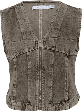 Gestuz Femme, Vestes, Gris, Taille: 34 FR Denim Vest Greige Denim Wash