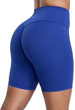 CRZ YOGA Femmes Butterlift Short Qui Soulève Les Fesses 10cm/15cm - Pas de Coutures Devant Taille Haute Yoga Wave Bleu 42