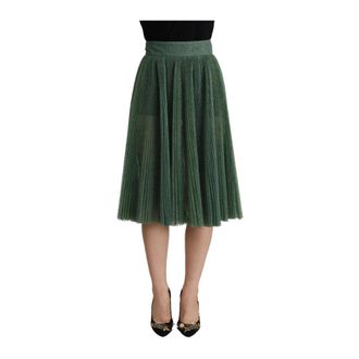 Dolce & Gabbana Femme, Jupes, Vert, Taille: 36 FR Jupe Midi A-Line Pliss&eacute;e en Vert M&eacute;tallique