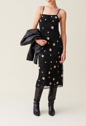 Claudie Pierlot Robe longue fluide sequins brod&eacute;s