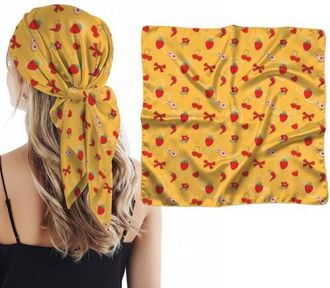 Generic Foulard carr&eacute; en soie rouge avec noeud et coeur pour dormir, Noeud fraise rouge coeur piment, 24 &times; 24 inch