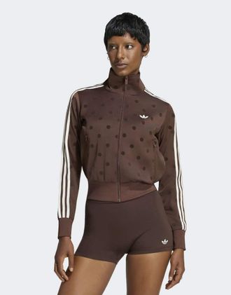 adidas Originals Satin-Tracktop mit braunem Punktemuster