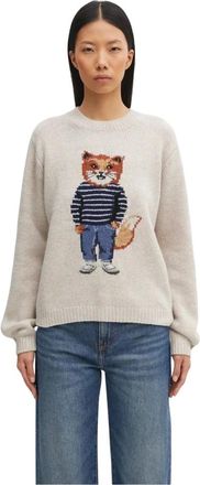 Maison Kitsun&eacute; Femme, Pulls, Beige, Taille: 36 FR Pull Renard Intarsia