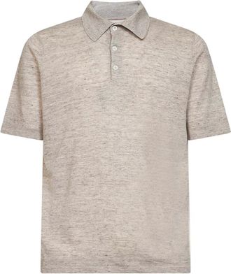 Brunello Cucinelli Homme, Tops, Beige, Taille: L Polo en maille de lin et de coton