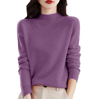 Generic Pull en cachemire chaud pour femme - Col rond - Chaud et léger - Manches longues - Doux, violet foncé, XXL