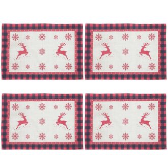 BESPORTBLE Rote und Schwarze Baumwoll Leinen Weihnachtstischsets mit Hirsch und Tannenbaum Motiv 4 St&uuml;ck Robuste Tischunterlagen f&uuml;r Restaurant und Festtagstisch