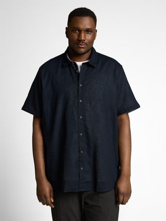 Tom Tailor Leinenhemd TOM TAILOR PLUS, Herren, Gr. 4XL, N-Gr, sky captain blau, Web, Obermaterial: 55% Leinen, 45% Baumwolle, unifarben mit Farbeinsatz, weit h&uuml;f