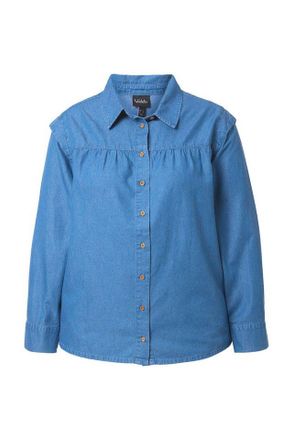 Ulla Popken Longbluse Jeansbluse Schulterbetonung Hemdkragen Langarm
