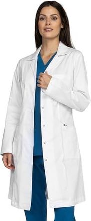 B-Well Valeria Blouse de médecin pour femme, blanche, avec col à revers, manches longues, 3 poches, boutons-pression dissimulés, vêtements professionnels, Bl