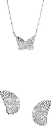 Fossil Damenkette Butterflies Sterlingsilber, JFS00619040 + Damenohrstecker Butterflies Sterlingsilber, JFS00621040