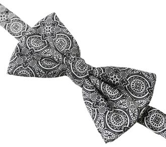 Dolce & Gabbana Mens Silk Papillon With Geometric Pattern Bow Tie Black Ties