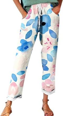 Generic Pantalon L&eacute;ger Femme Ete Leger Fluide en Lin &Eacute;t&eacute; Womens Autumn Fragrant Linen Print Casual Pants Perfect for Spring Comfortable and Trendy for Taille 