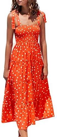 Generic Robes boh&egrave;me 2026 pour femmes, robe &agrave; bretelles, sans manches, jupes longues, tendance, &eacute;t&eacute;, boh&egrave;me, imprim&eacute; Maix, Orange, L