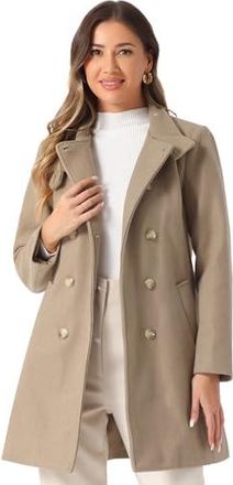 Allegra K Manteau &agrave; Double Boutonnage pour Femmes Col Montant dHiver Manteaux Classiques Caban dHiver Automne Marron XL