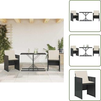 vidaXL 3-tlg. Bistro-Set mit Kissen Schwarz Poly Rattan - Gartentisch - Esstisch - Bistroset - Outdoor M&ouml;bel - Gartenm&ouml;bel